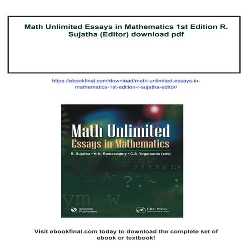 Math Unlimited Essays in Mathematics 1st Edition R. Sujatha (Editor) | PDF