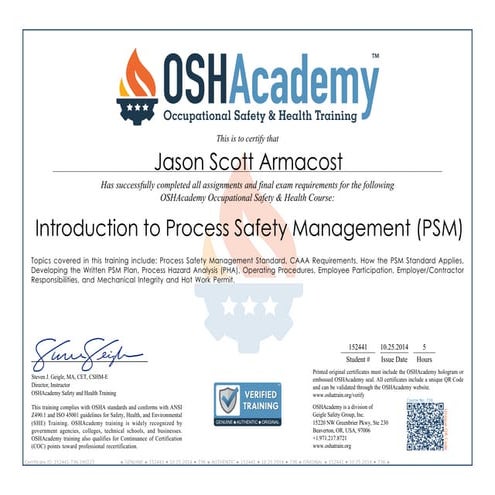 Introduction to Process Safety Management (PSM) | PDF