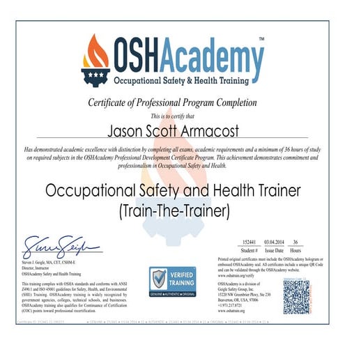 Occupational Safety and Health Trainer-(Train-the-Trainer) | PPT