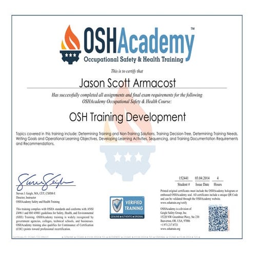 OSH Training Development | PDF