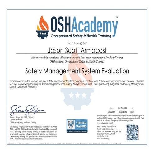 Safety Management System Evaluation | PDF