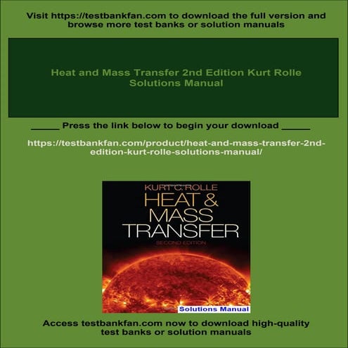 Heat and Mass Transfer 2nd Edition Kurt Rolle Solutions Manual | PDF