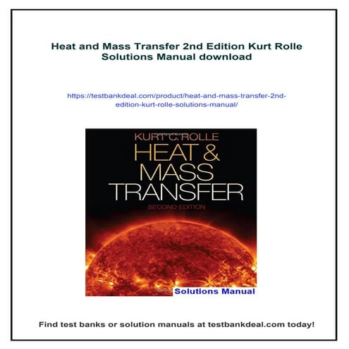 Heat and Mass Transfer 2nd Edition Kurt Rolle Solutions Manual | PDF