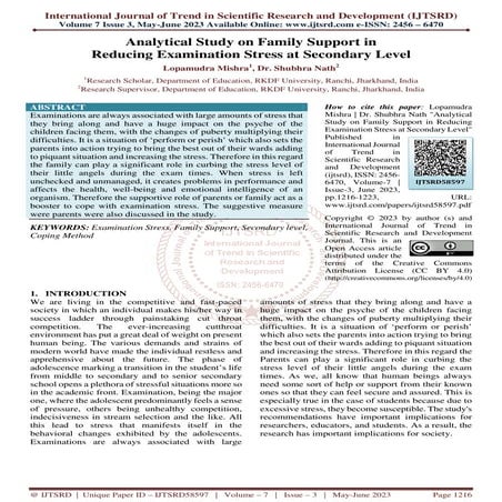 Analytical Study on Family Support in Reducing Examination Stress at ...