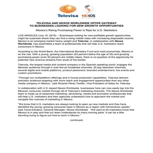 Televisa Nexos Worldwide Press Release | PDF