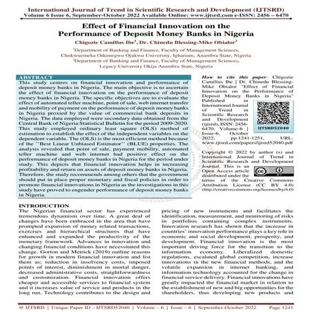 Effect of Financial Innovation on the Performance of Deposit Money ...