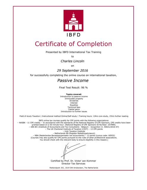 Business Profits Certificate of Completion | PDF