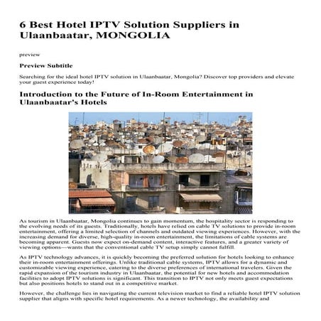 6 Best Hotel IPTV Solution Suppliers in Ulaanbaatar, MONGOLIA | PDF