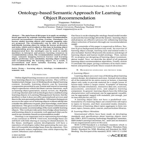 Ontology-based Semantic Approach for Learning Object Recommendation | PDF