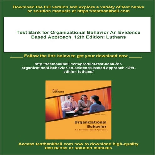 Test Bank for Organizational Behavior An Evidence Based Approach, 12th ...