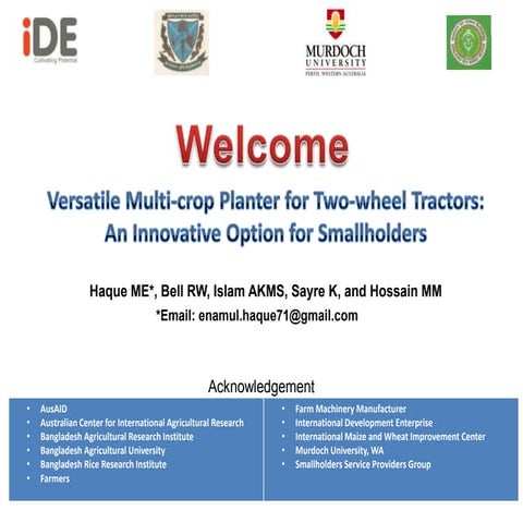 Versatile multi-crop planter for two-wheel tractors: an innovative ...