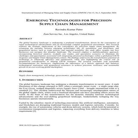 EMERGING TECHNOLOGIES FOR PRECISION SUPPLY CHAIN MANAGEMENT | PDF