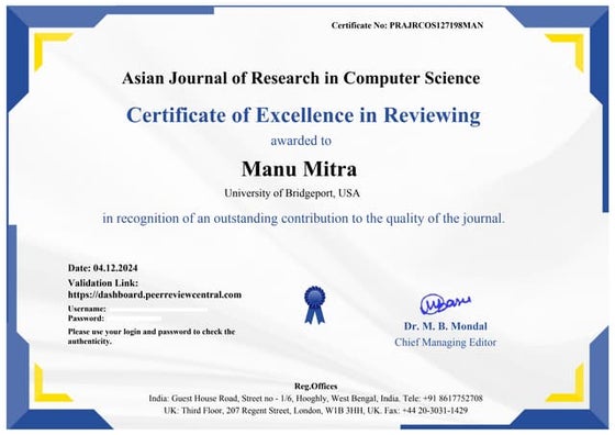 152. Reviewer Certificate in Asian Journal | PDF