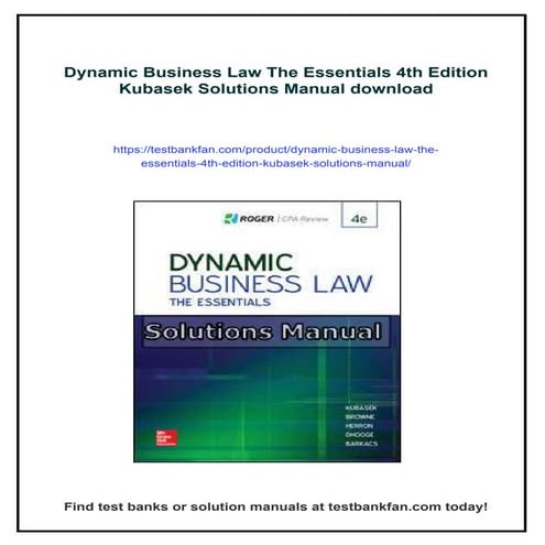 Dynamic Business Law The Essentials 4th Edition Kubasek Solutions ...