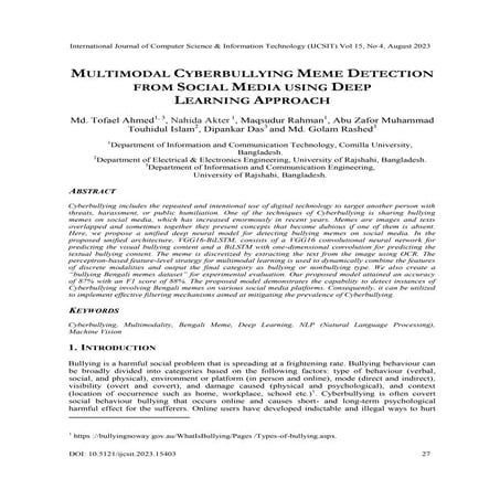Multimodal Cyberbullying Meme Detection From Social Media Using Deep Learning Approach Pdf
