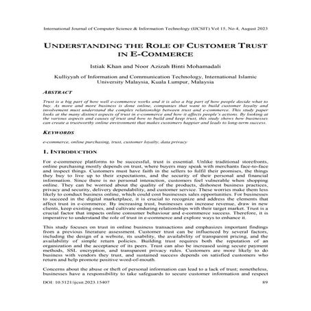 Understanding the Role of Customer Trust in E-Commerce | PDF