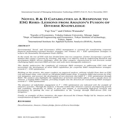 NOVEL R & D CAPABILITIES AS A RESPONSE TO ESG RISKS- LESSONS FROM ...