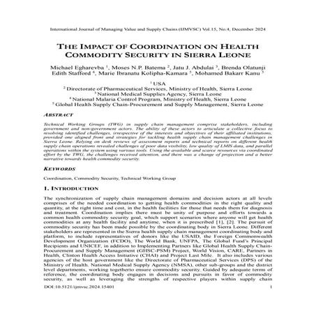 THE IMPACT OF COORDINATION ON HEALTH COMMODITY SECURITY IN SIERRA LEONE ...