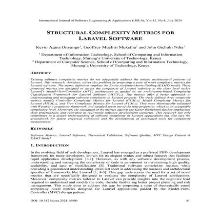 Paper Title : Structural Complexity Metrics for Laravel Software | PDF | Free Download