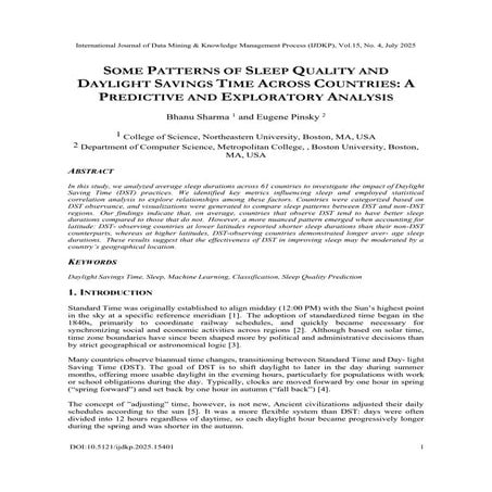Some Patterns of Sleep Quality and Daylight Savings Time Across Countries: A Predictive and ...
