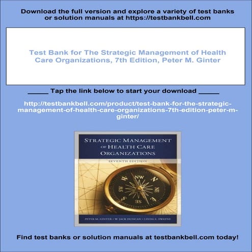 Test Bank for The Strategic Management of Health Care Organizations ...