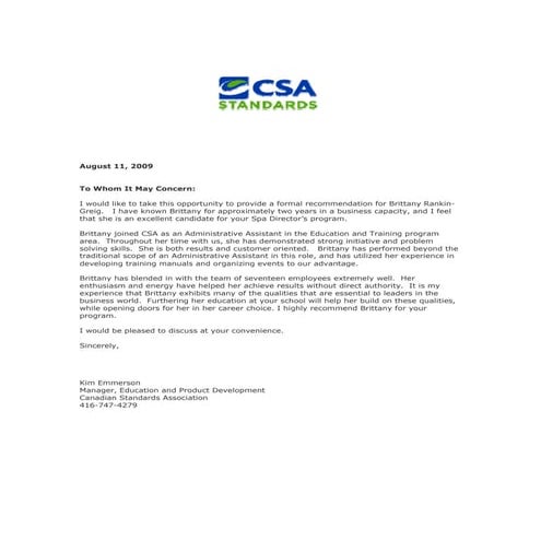 Letter of Reference - CSA-2009 | PDF