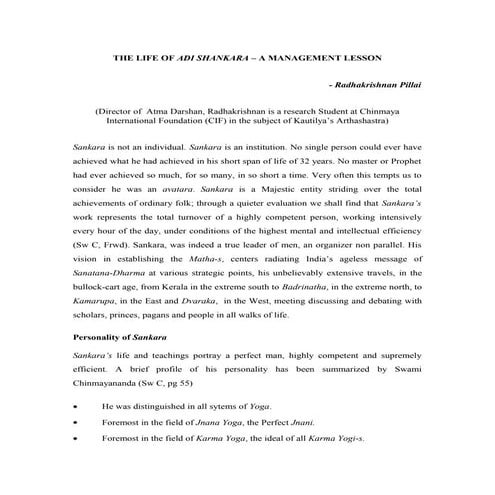 The life of Adi Shankara - A Management lesson | DOC