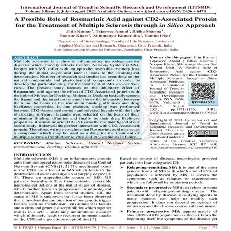 A Possible Role of Rosmarinic Acid against CD2 Associated Protein for the Treatment of Multiple ...