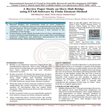 A Review Paper Study on Skew Slab Bridge using ETAB Software by Finite Element Method | PDF