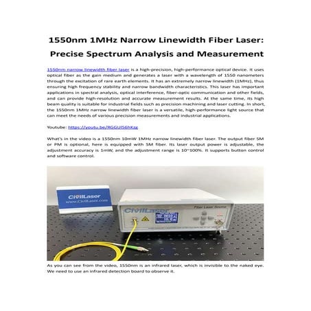 1550nm 10mW 1MHz Narrow Linewidth Fiber Laser | PDF