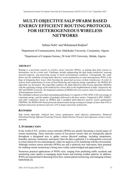Multi Objective Salp Swarm Based Energy Efficient Routing Protocol For Heterogeneous Wireless