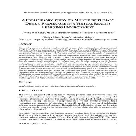 A Preliminary Study on Multidisciplinary Design Framework in a Virtual Reality Learning ...