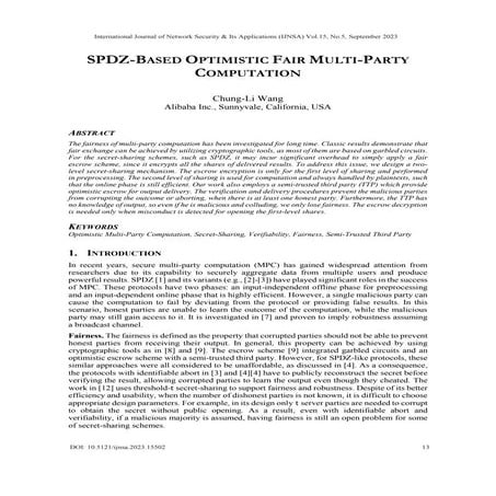 SPDZ-BASED OPTIMISTIC FAIR MULTI-PARTY COMPUTATION | PDF