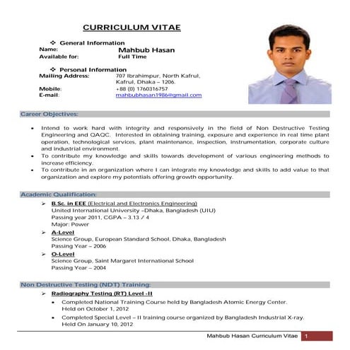 Mahbub Hasan Curriculum Vitae Updated - Copy | PDF