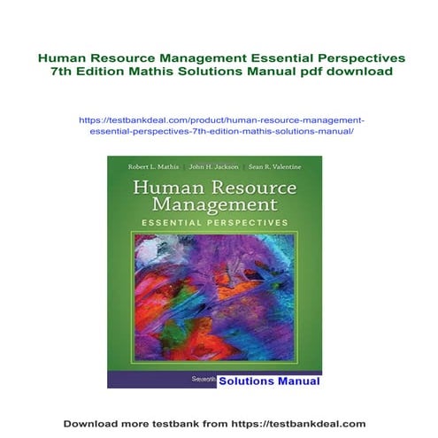 Human Resource Management Essential Perspectives 7th Edition Mathis Solutions Manual | PDF