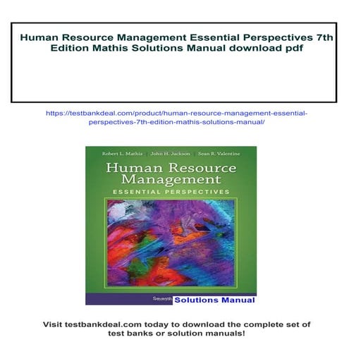 Human Resource Management Essential Perspectives 7th Edition Mathis Solutions Manual | PDF