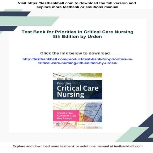 Test Bank for Priorities in Critical Care Nursing 8th Edition by Urden ...