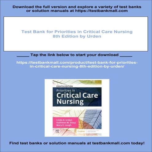 Test Bank for Priorities in Critical Care Nursing 8th Edition by Urden ...