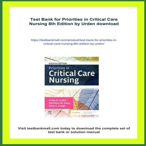 Test Bank for Priorities in Critical Care Nursing 8th Edition by Urden ...