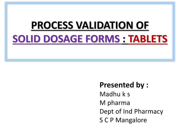 Process validation of tablet compression | PDF