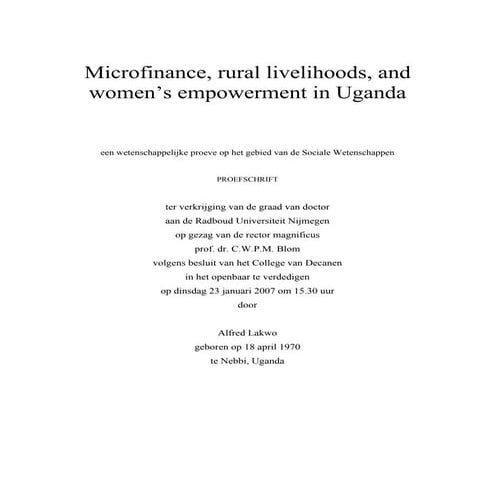 Microfinance,Woman Livelihoods in Uganda | PDF | Government Support and ...