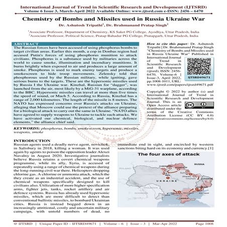 Chemistry of Bombs and Missiles used in Russia Ukraine War | PDF