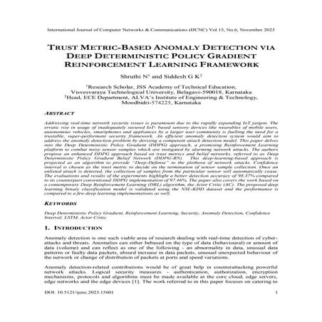 Trust Metric Based Anomaly Detection Via Deep Deterministic Policy Gradient Reinforcement 