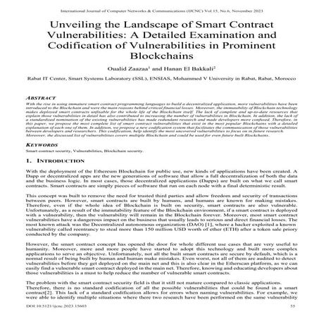 Unveiling the Landscape of Smart Contract Vulnerabilities: A Detailed Examination and ...