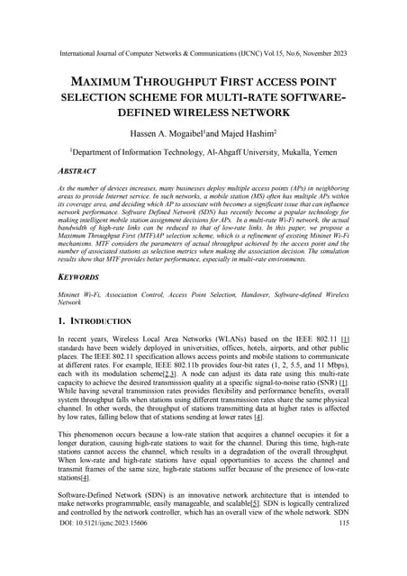 Maximum Throughput First Access Point Selection Scheme For Multi Rate Software Defined Wireless 4238