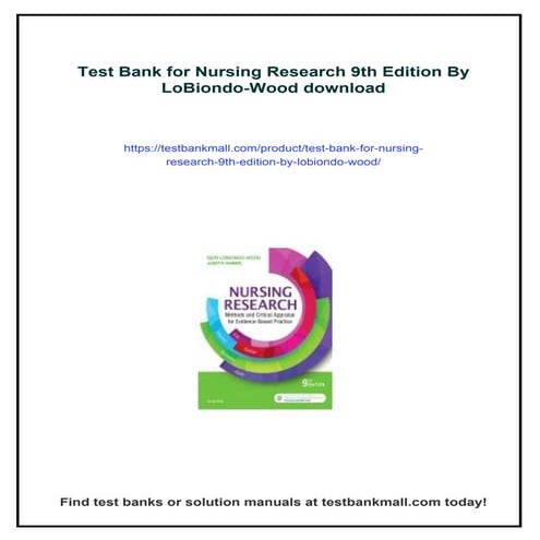 Test Bank for Nursing Research 9th Edition By LoBiondo-Wood | PDF