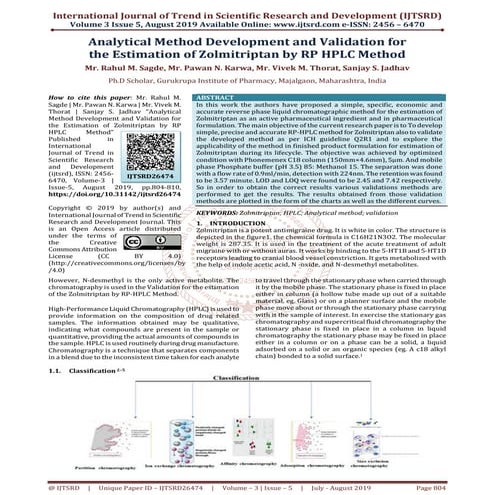 Analytical Method Development And Validation For The Estimation Of Zolmitriptan By Rp Hplc