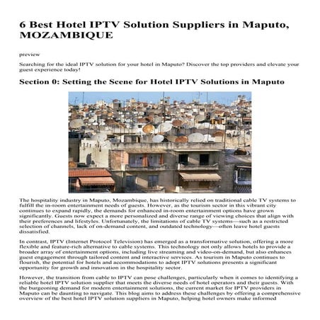 6 Best Hotel IPTV Solution Suppliers in Maputo, MOZAMBIQUE | PDF