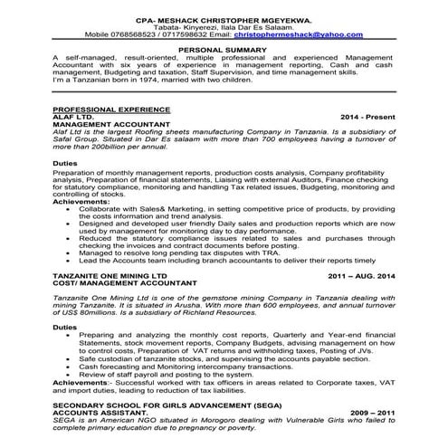 Updated CV- Meshack | PDF