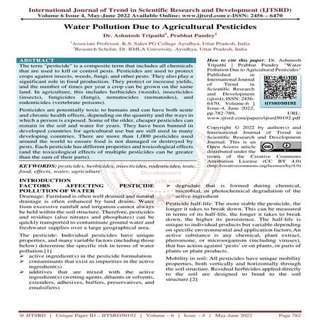 Water Pollution Due to Agricultural Pesticides | PDF
